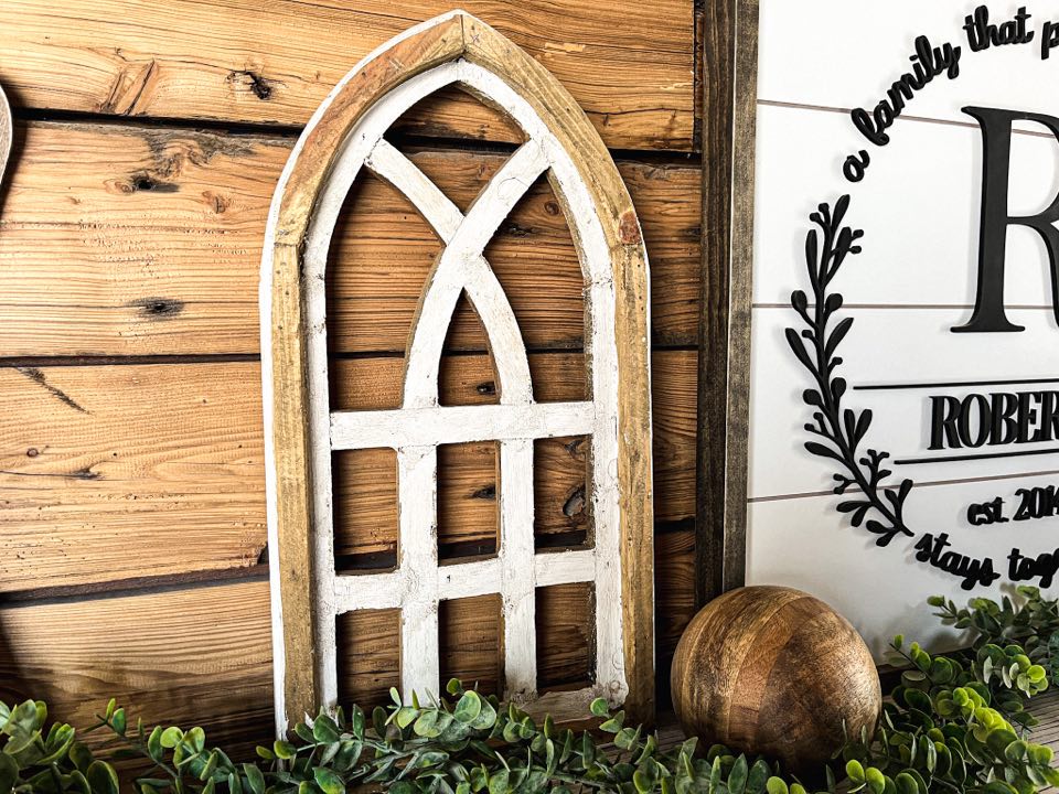 19" Cathedral Wood Arches | Church Window Wall Decor | Farmhouse Windo ...