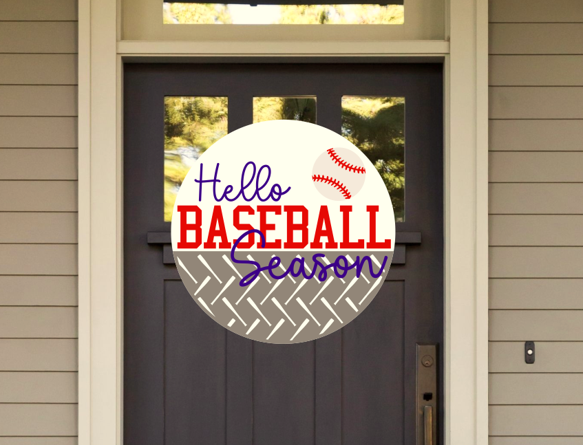 Hello Baseball Season Round Sign | Farmhouse Front Door Sign | Round W ...