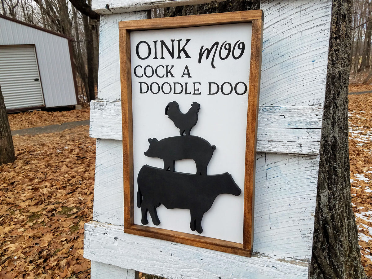 Oink Moo Cock a Doodle Doo 3D Farmhouse Animal Sign | Laser Cut Wood S ...