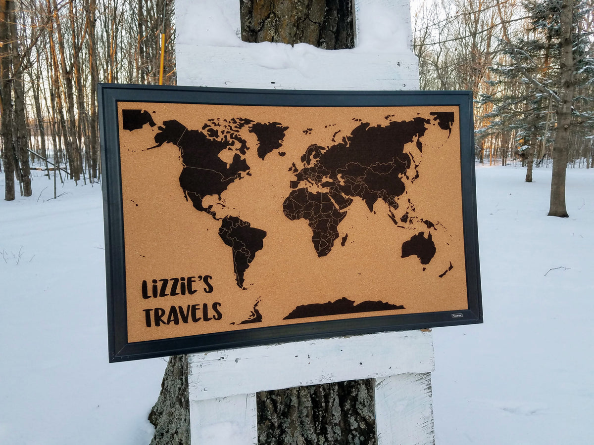 Personalized World Travel Tracker Map on Framed Cork Board – The Farmer ...
