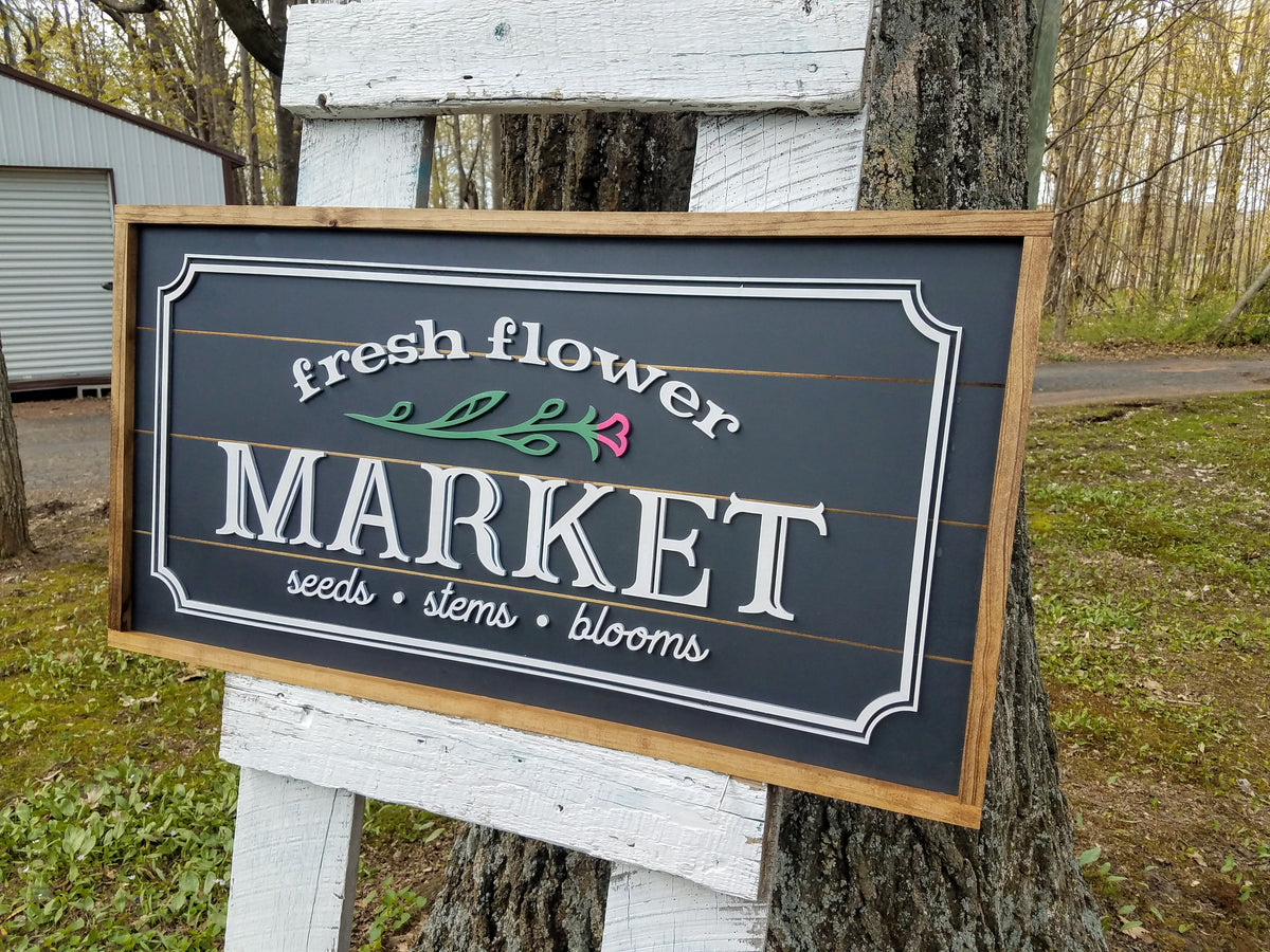 Flower Market Farmhouse Sign | Raised Lettering Farmhouse Sign with Sh ...